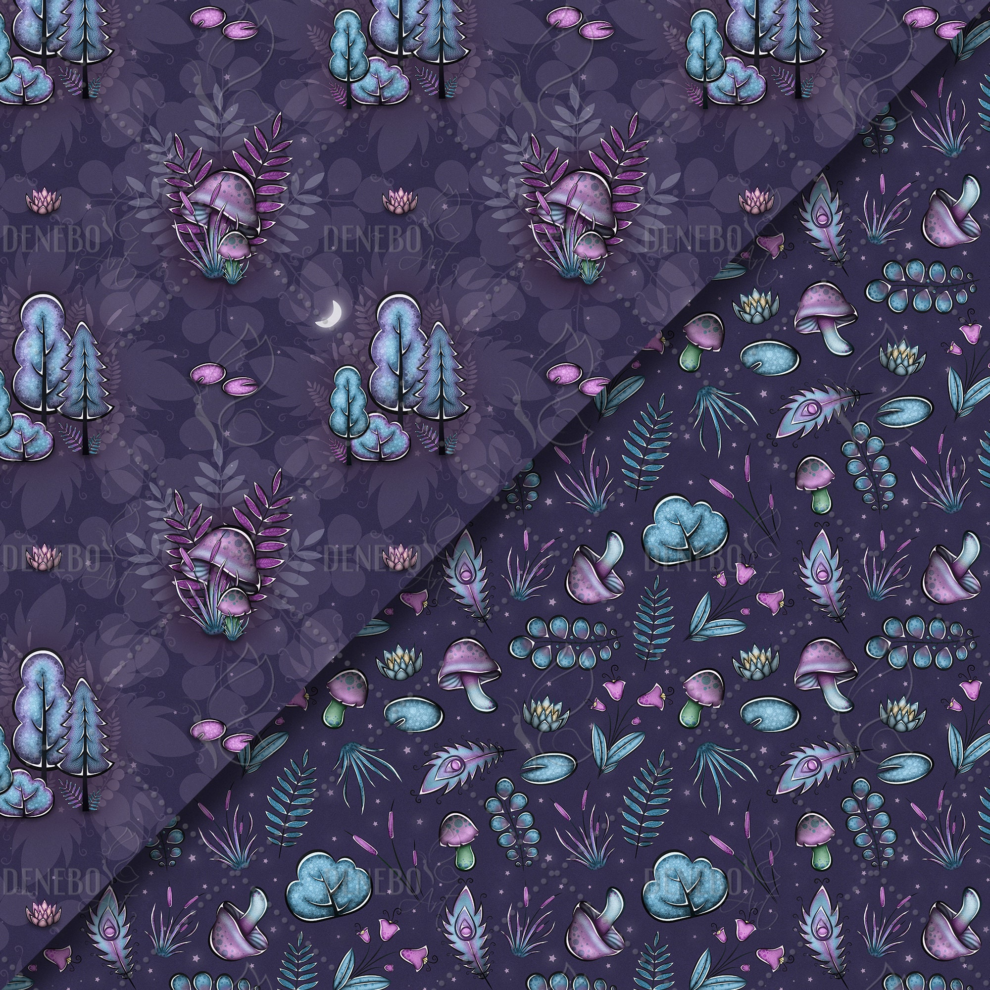 Dark Violet Digital Paper Pack Night Sky Seamless Pattern Purple ...