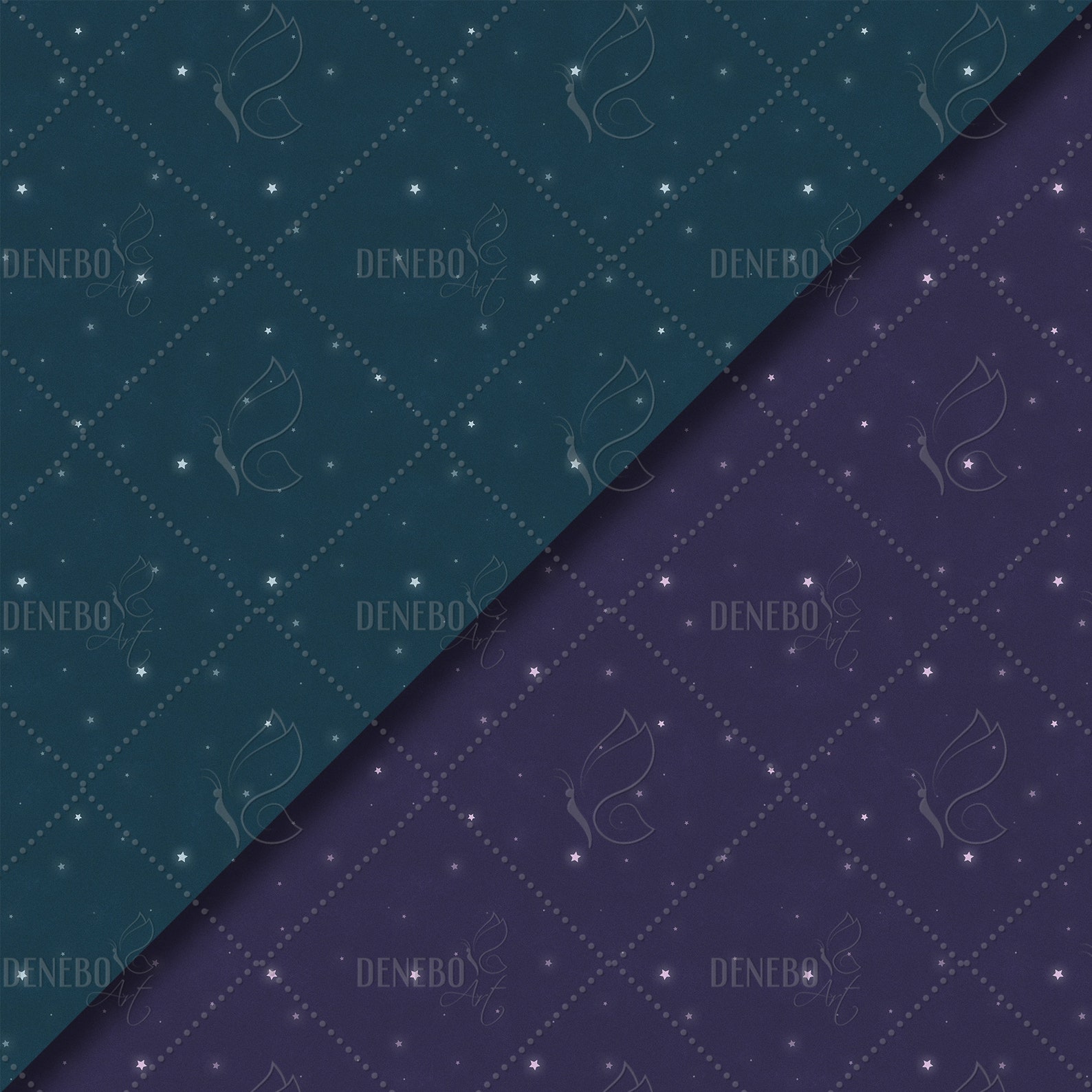 Night Sky Digital Paper Set Flower Pattern Stars Paper Pack Dark Blue ...