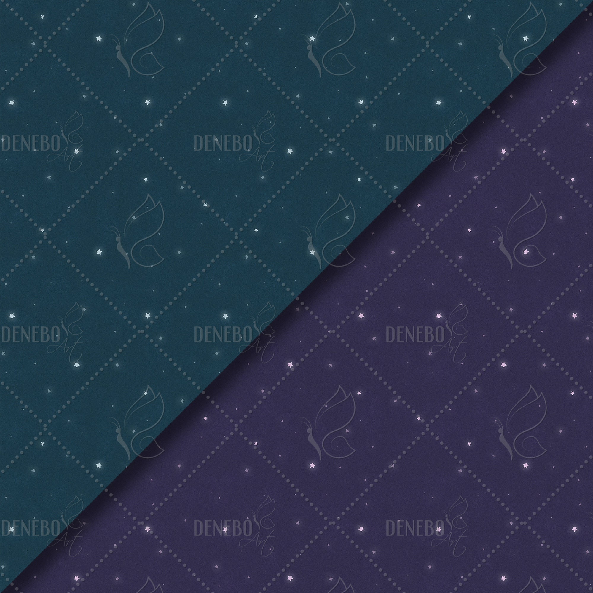 Night Sky Digital Paper Set Flower Pattern Stars Paper Pack Dark Blue ...