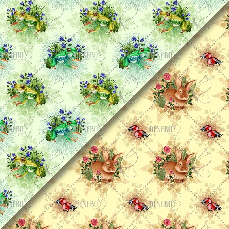 Digital Paper Pack Woodland Animals Flower Seamless Pattern Forest ...