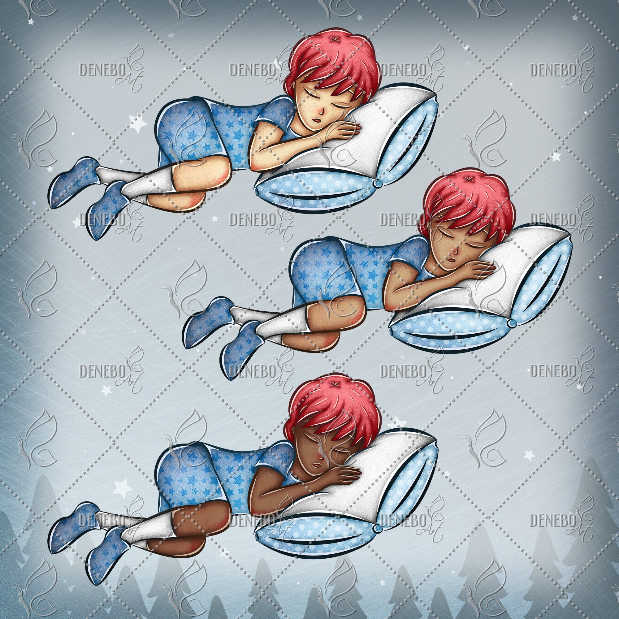 Sleeping Boy Clipart Little Boy Digital Set Black Boy PNG Child Clip ...