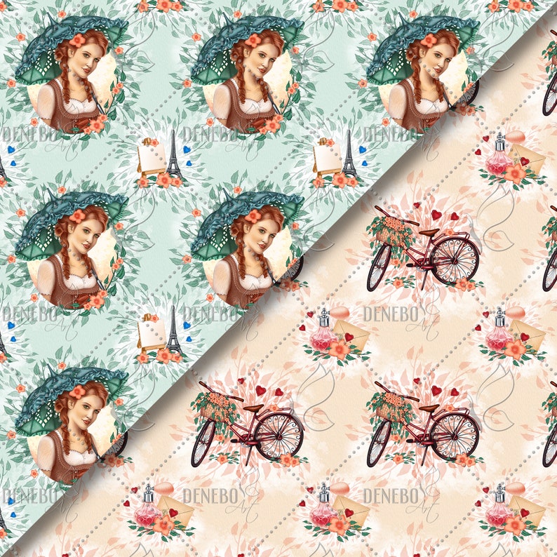 Paris Digital Paper Pack Romantic Digital Set Download Eiffel - Etsy