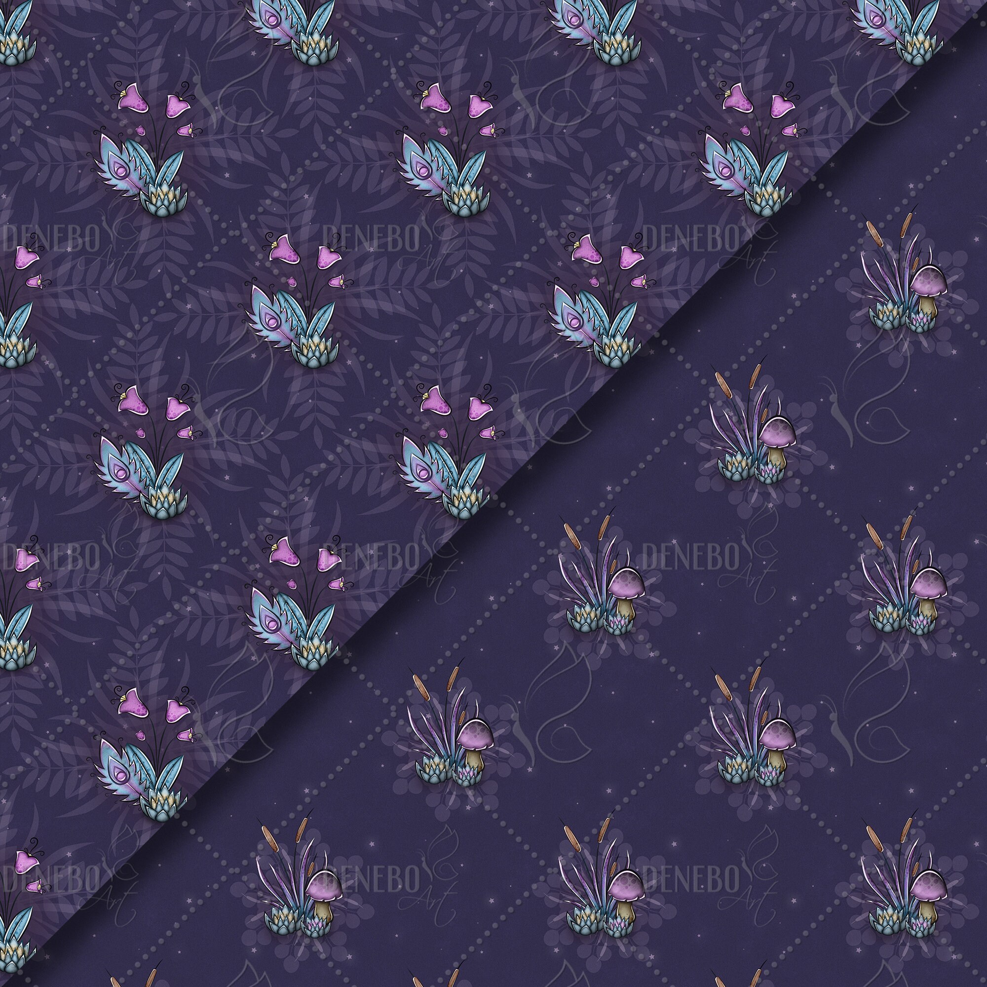 Dark Violet Digital Paper Pack Night Sky Seamless Pattern Purple ...