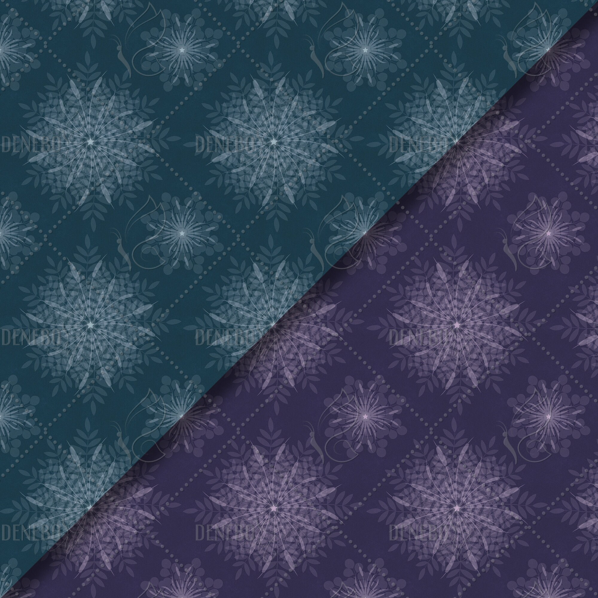 Night Sky Digital Paper Set Flower Pattern Stars Paper Pack Dark Blue ...