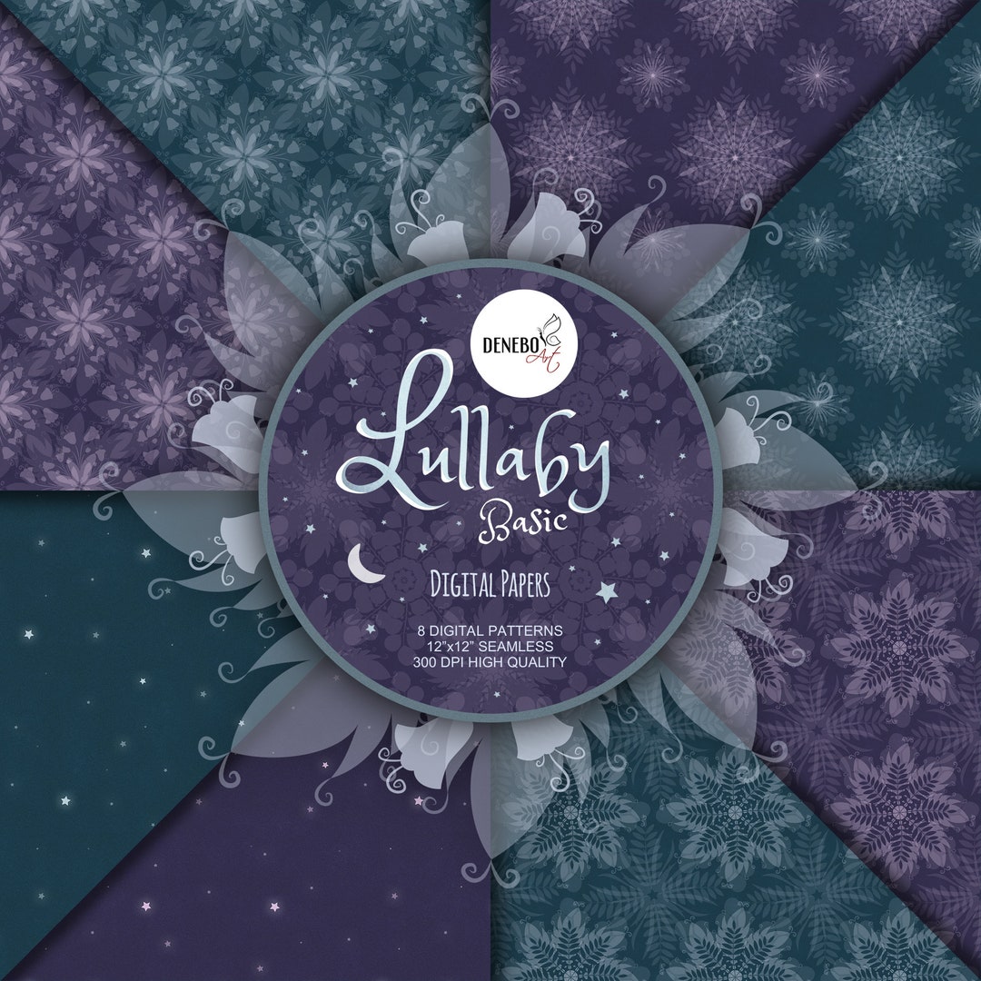 Night Sky Digital Paper Set Flower Pattern Stars Paper Pack Dark Blue ...