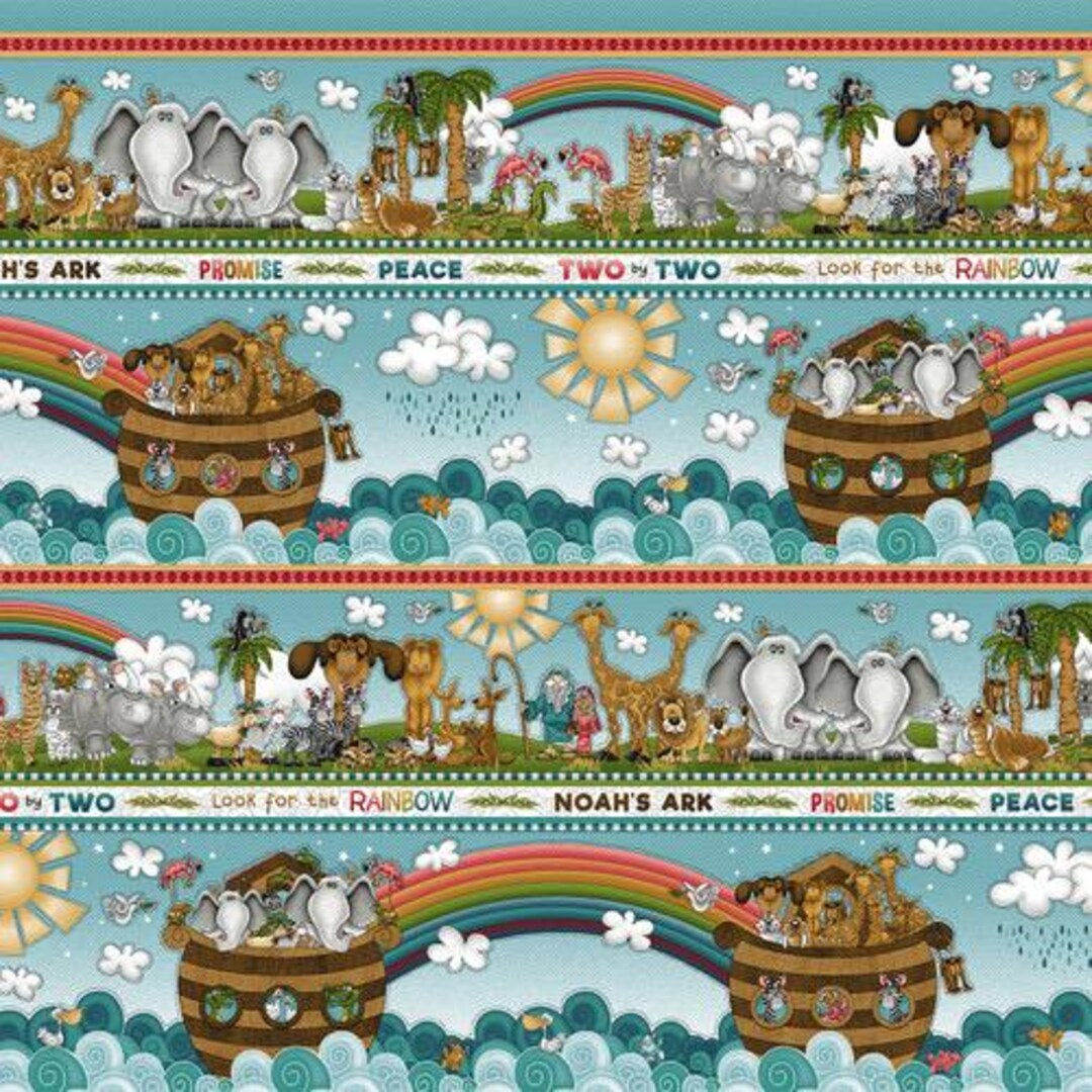 Two by Two - Noah’s Ark - Border Print - Henry Glass - 31" Remnant - Etsy