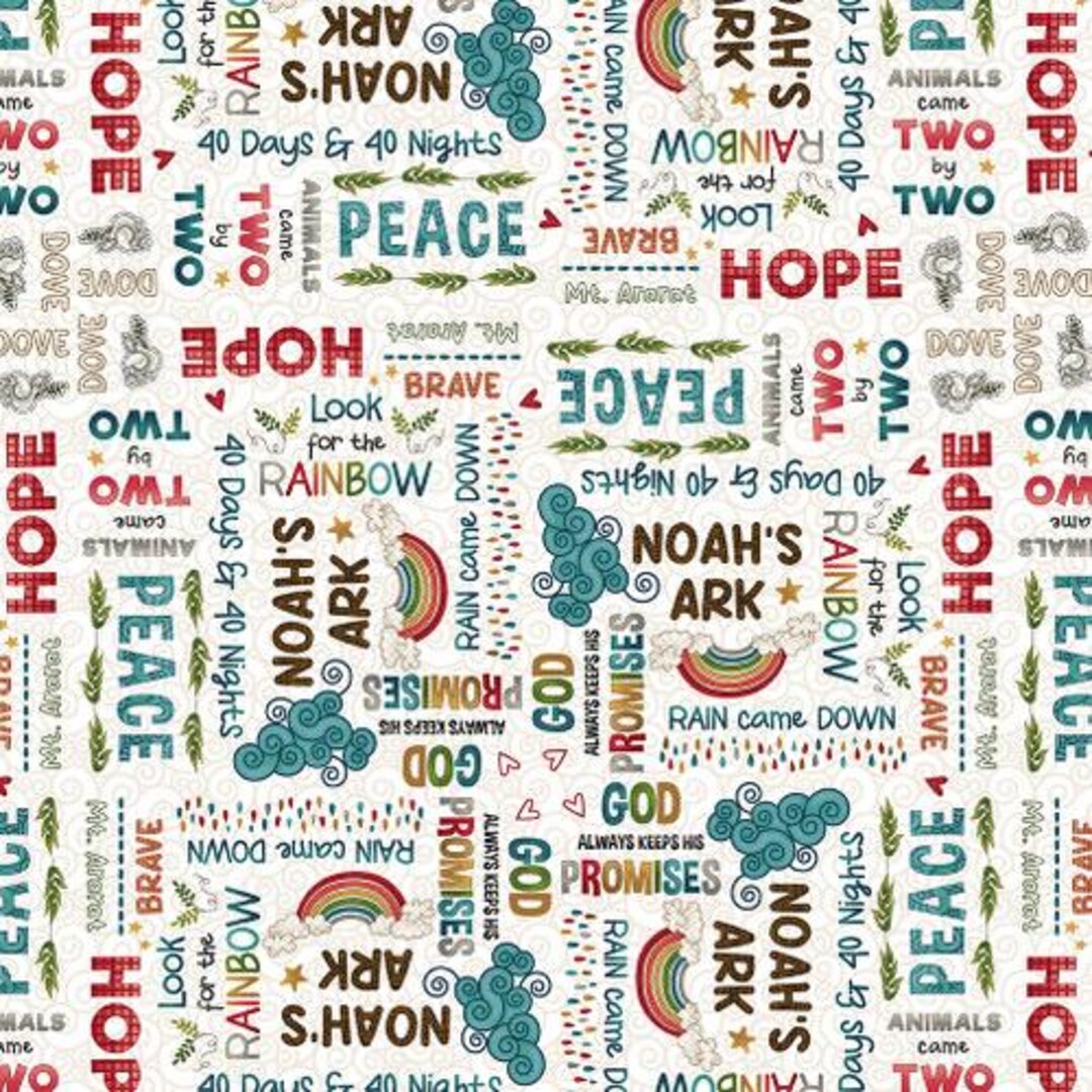 Two by Two - Noah’s Ark - Text Words - Henry Glass - by the 1/2 Yard ...