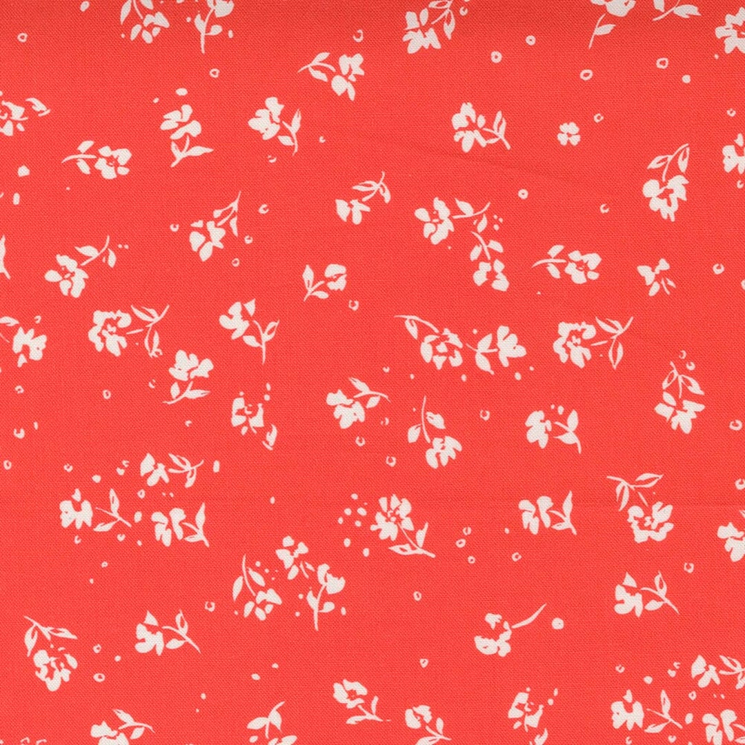 Lady Bird Crystal Manning Moda Fabric White Floral on Orange 11875-26 ...