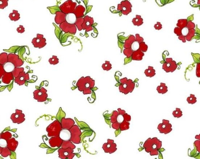 Loralie Daisy Red Fabric on White - by the 1/2 Yard New! - Cut ...