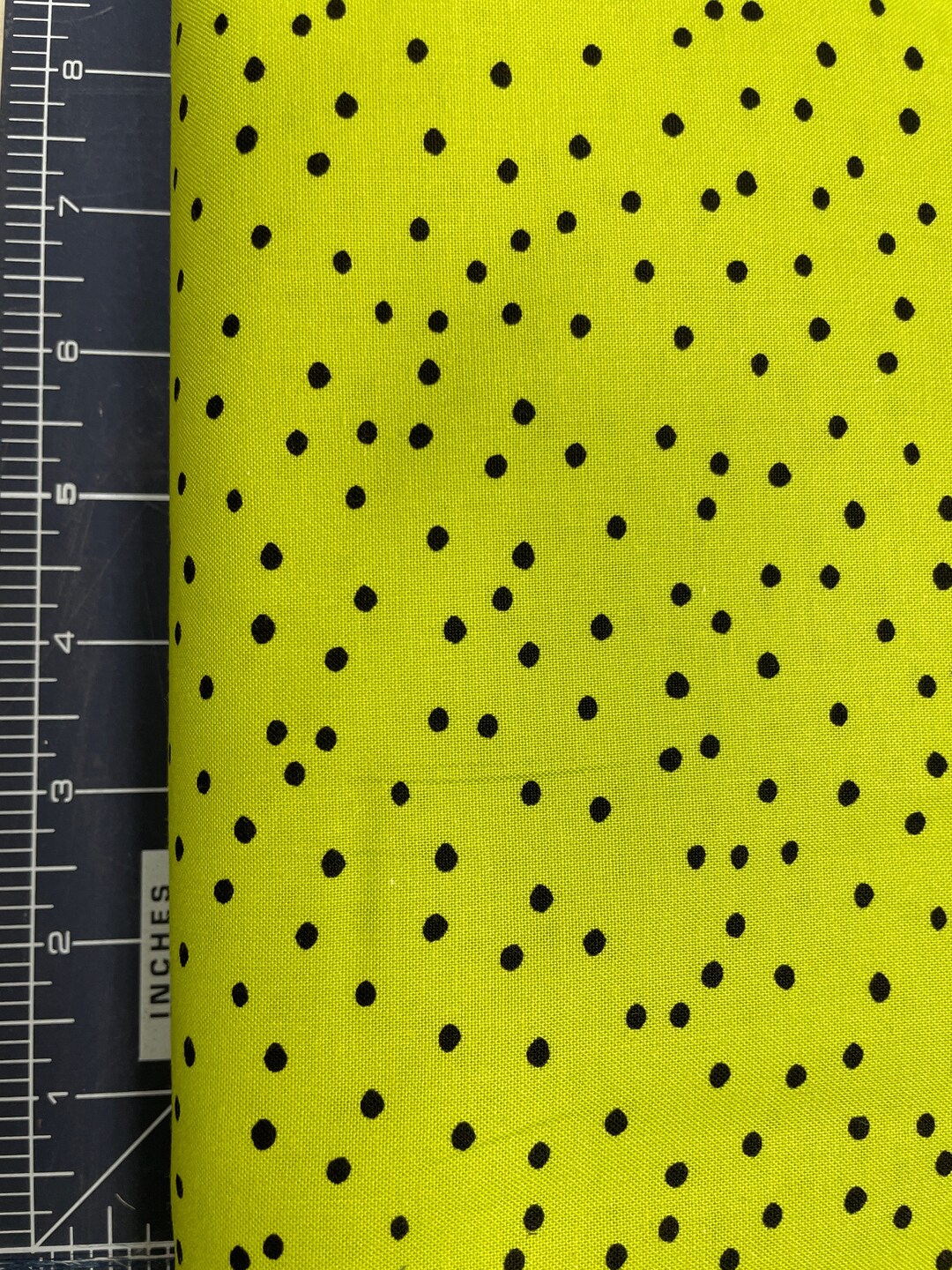 Loralie Black Dinky Polka Dots on Lime Green Background Cotton Fabric ...