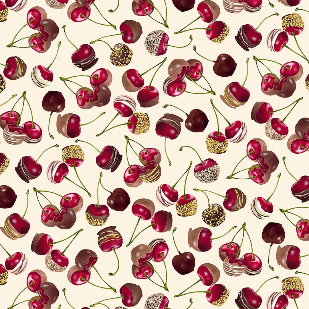 Kanvas Chocolate Cherries Fabric Cream Chocolicious 09850 07 Aprons
