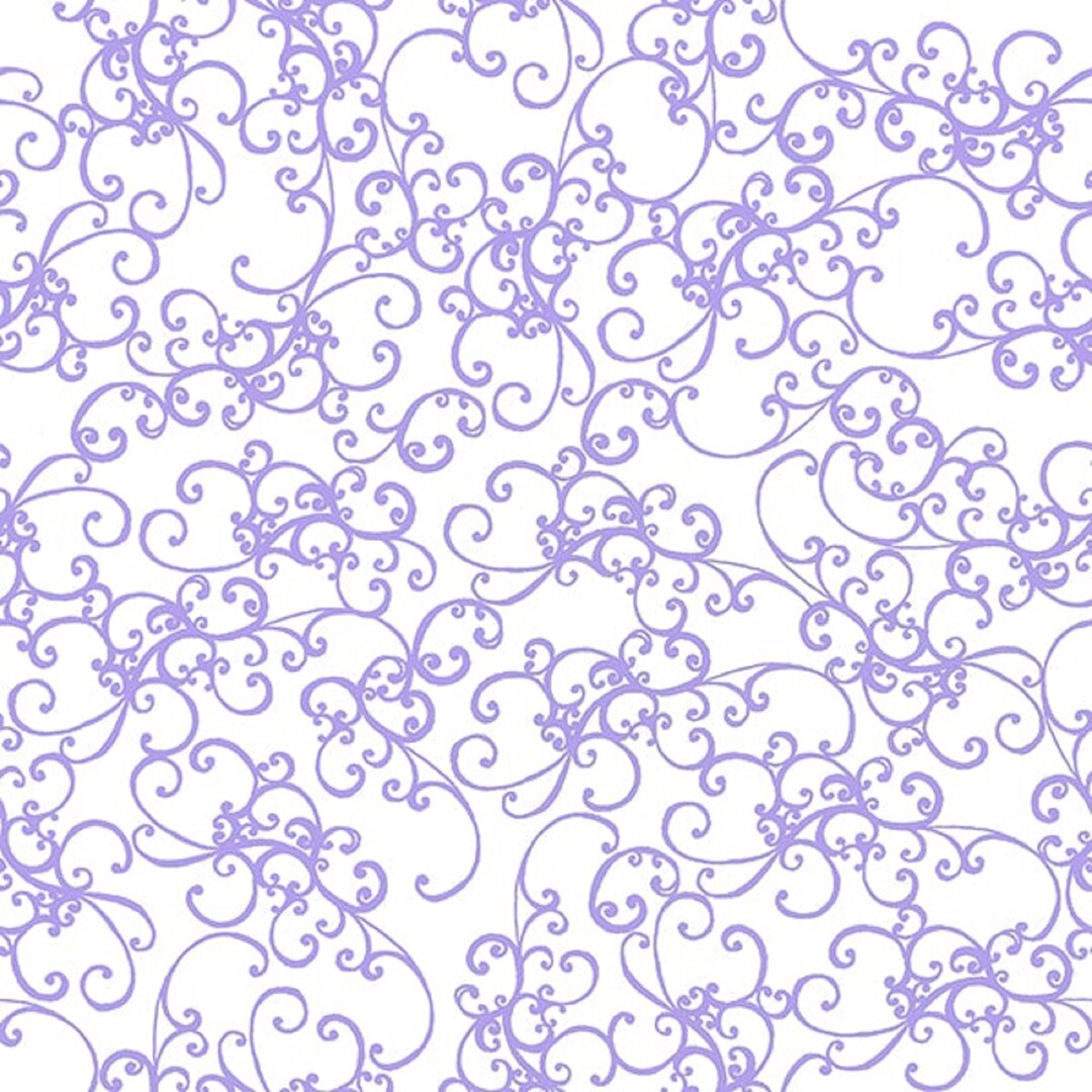 Loralie Elegant Scroll Lilac on White Background Priced by the 1/2 Yard ...