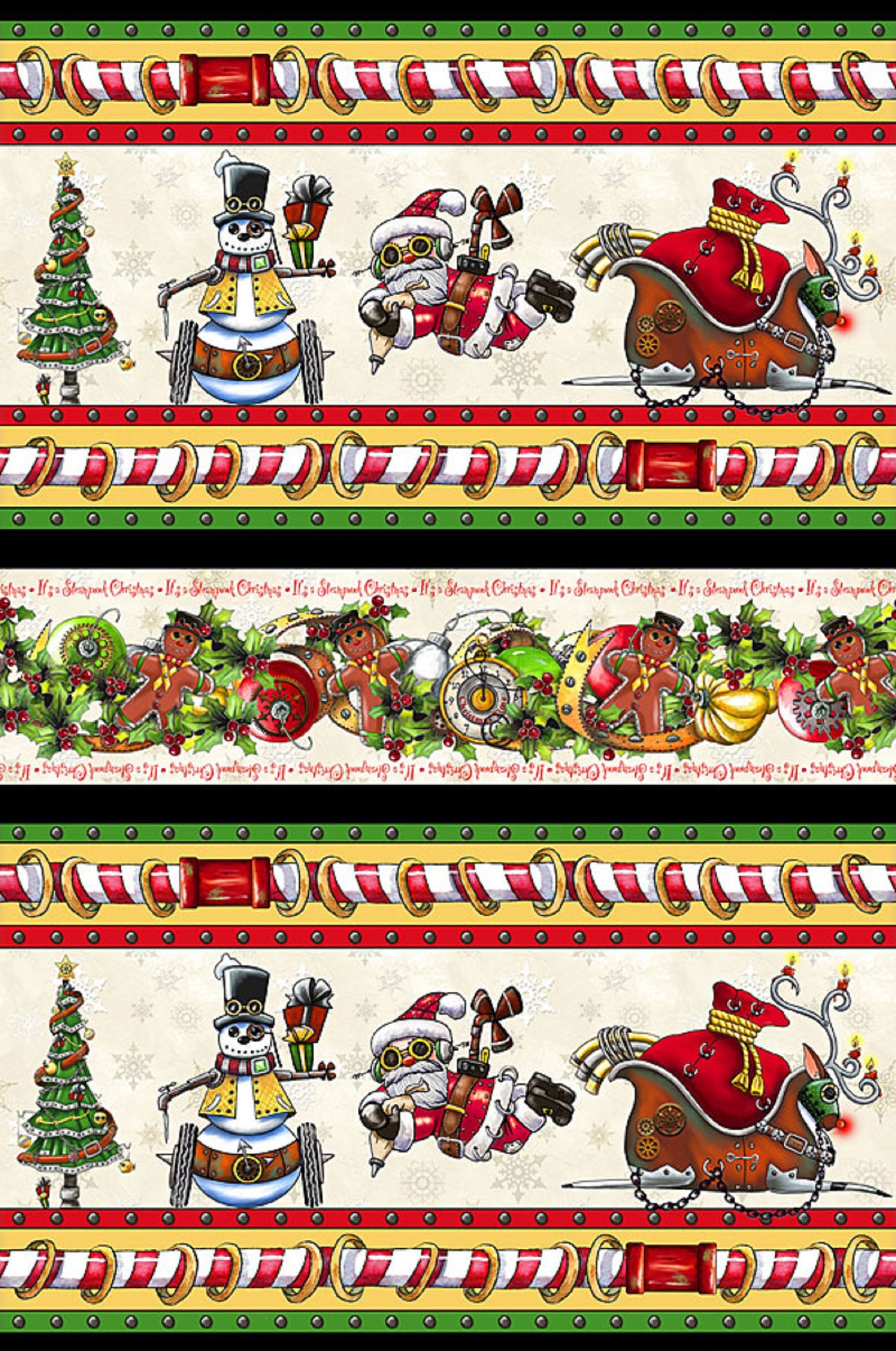 Steampunk Christmas Border Print QT Fabric Desiree's - Etsy