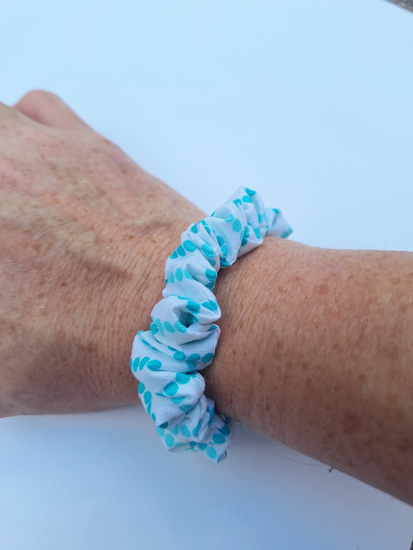 Aqua and White Striped Hair Scrunchie Polka Dot Hair Tie Hair Accessory ...