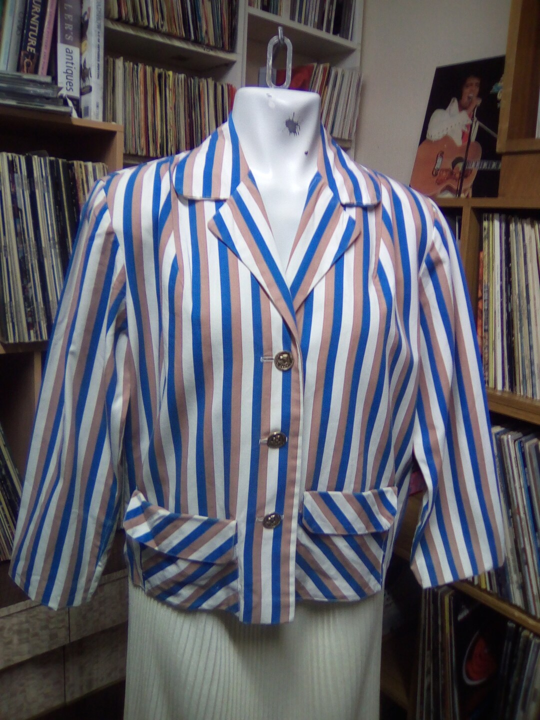 60s/70s Eaton Boating Style Ladies Jacket, Classic Striped Cotton, Gold ...