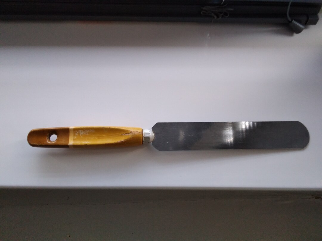 1970s Palette Knife, Mustard & Brown Wooden Handle Spreader, Made in ...