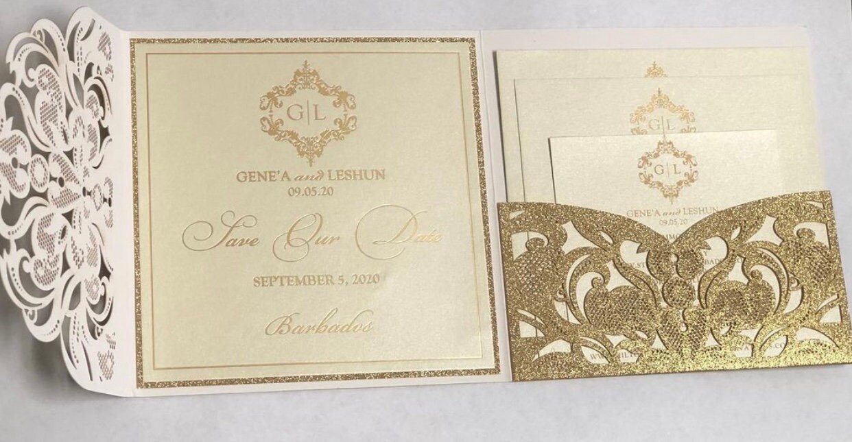 Gold Laser Cut W/ Gold Foil Invitation Suite - Etsy