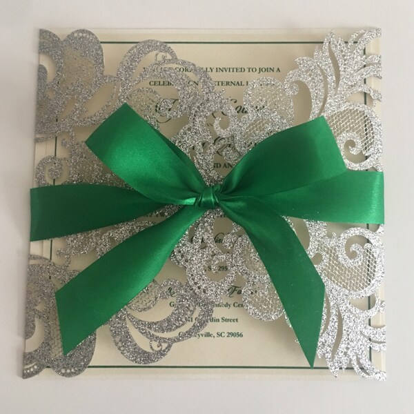 Emerald and Silver Wedding Invitation - Etsy