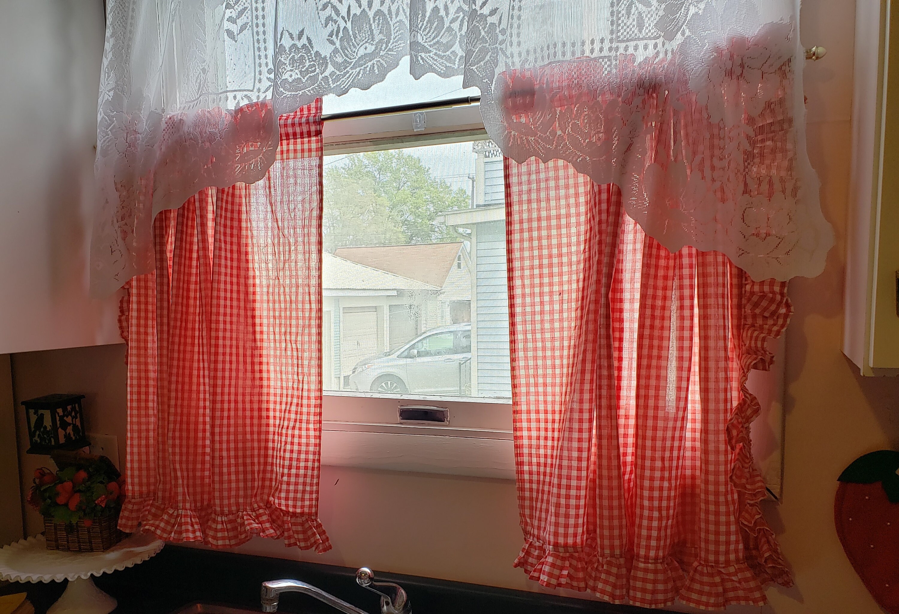 Red Gingham Curtains 1950s Farmhouse Strawberry Kitchen - Etsy