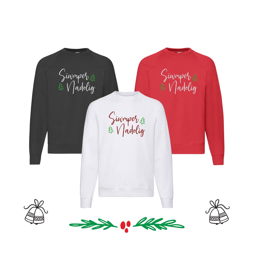 Welsh Christmas Jumper: Ladies' Glitter Tree Sweater, Nadolig Llawen ...