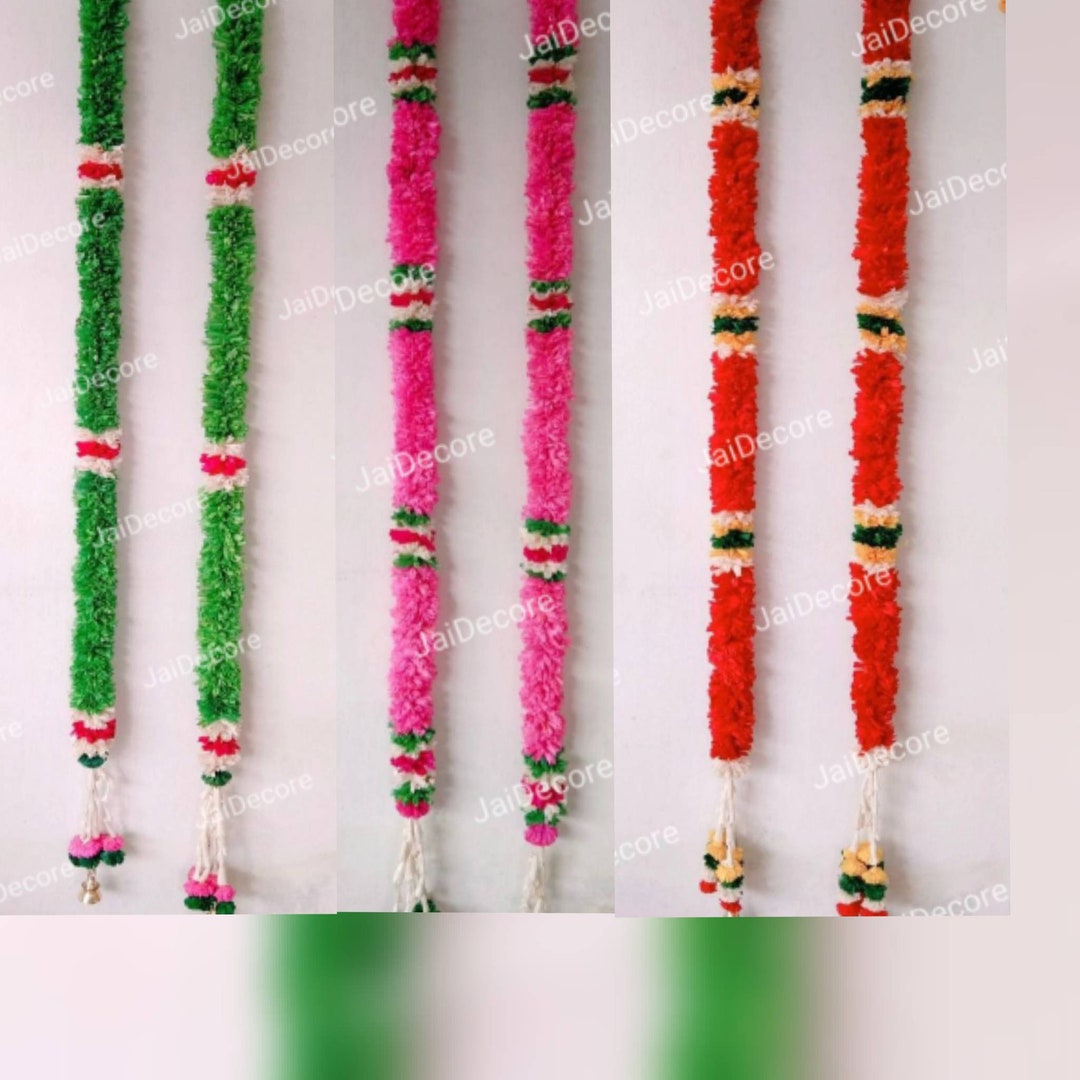 Pair of Indian Decoration Artificial Paper Flower String Marigold ...