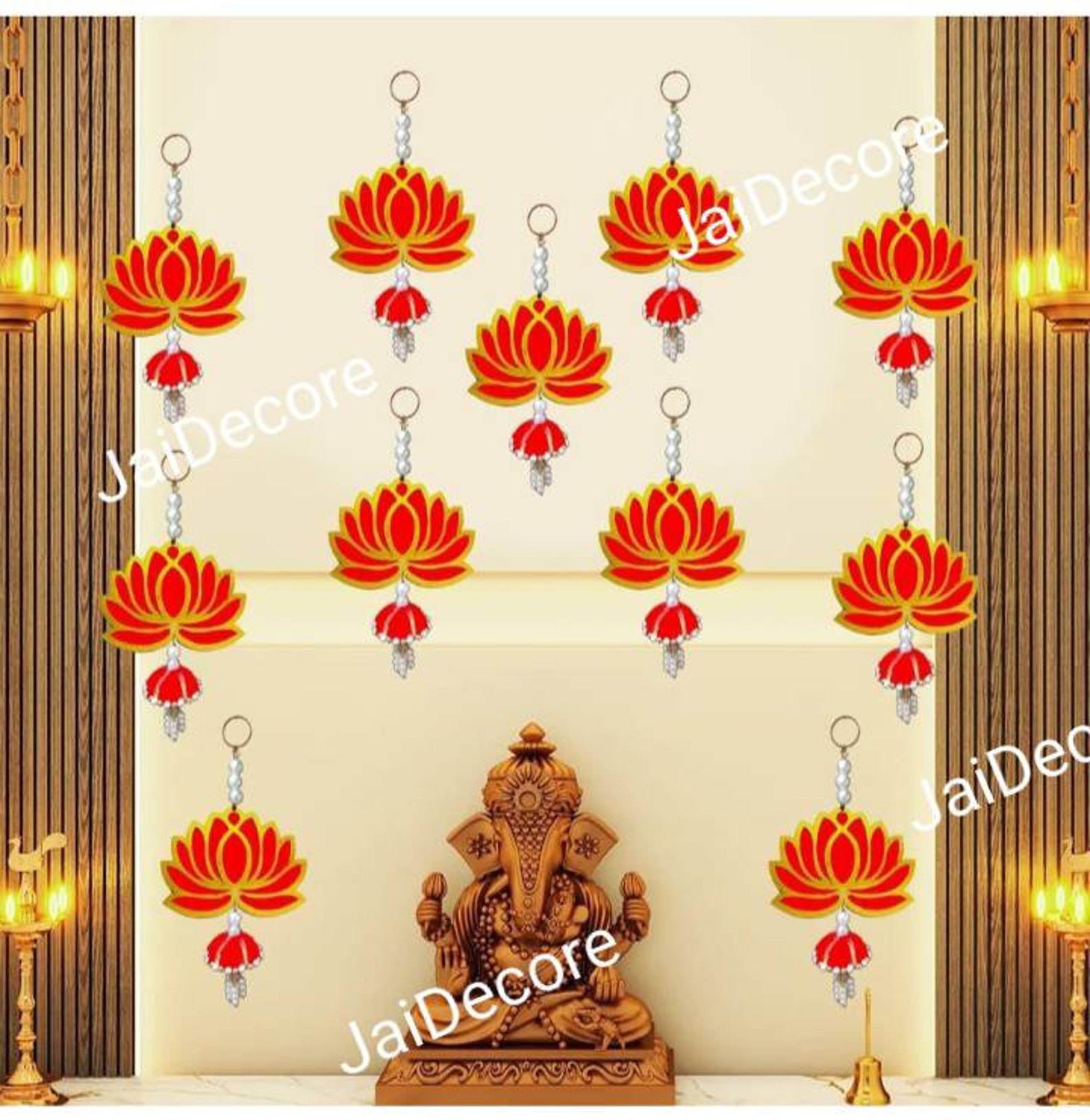 5 Hangings of Indian Flower Garland Wooden Lotus Jhoomer - Etsy