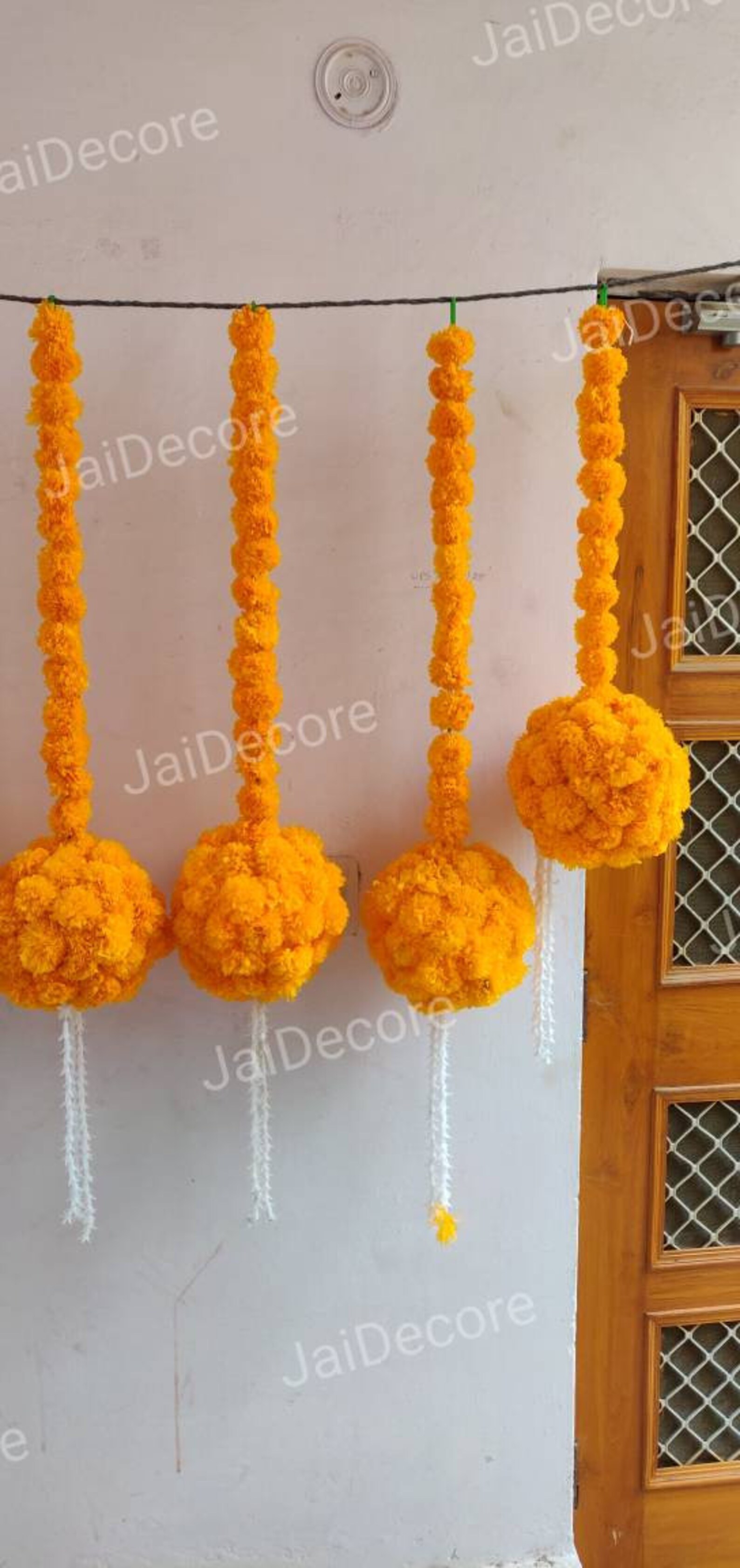 5 Strings Marigold Lily Flower Strings Torans Flower Ball Garland ...