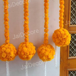 5 Strings Marigold Lily Flower Strings Torans Flower Ball Garland ...