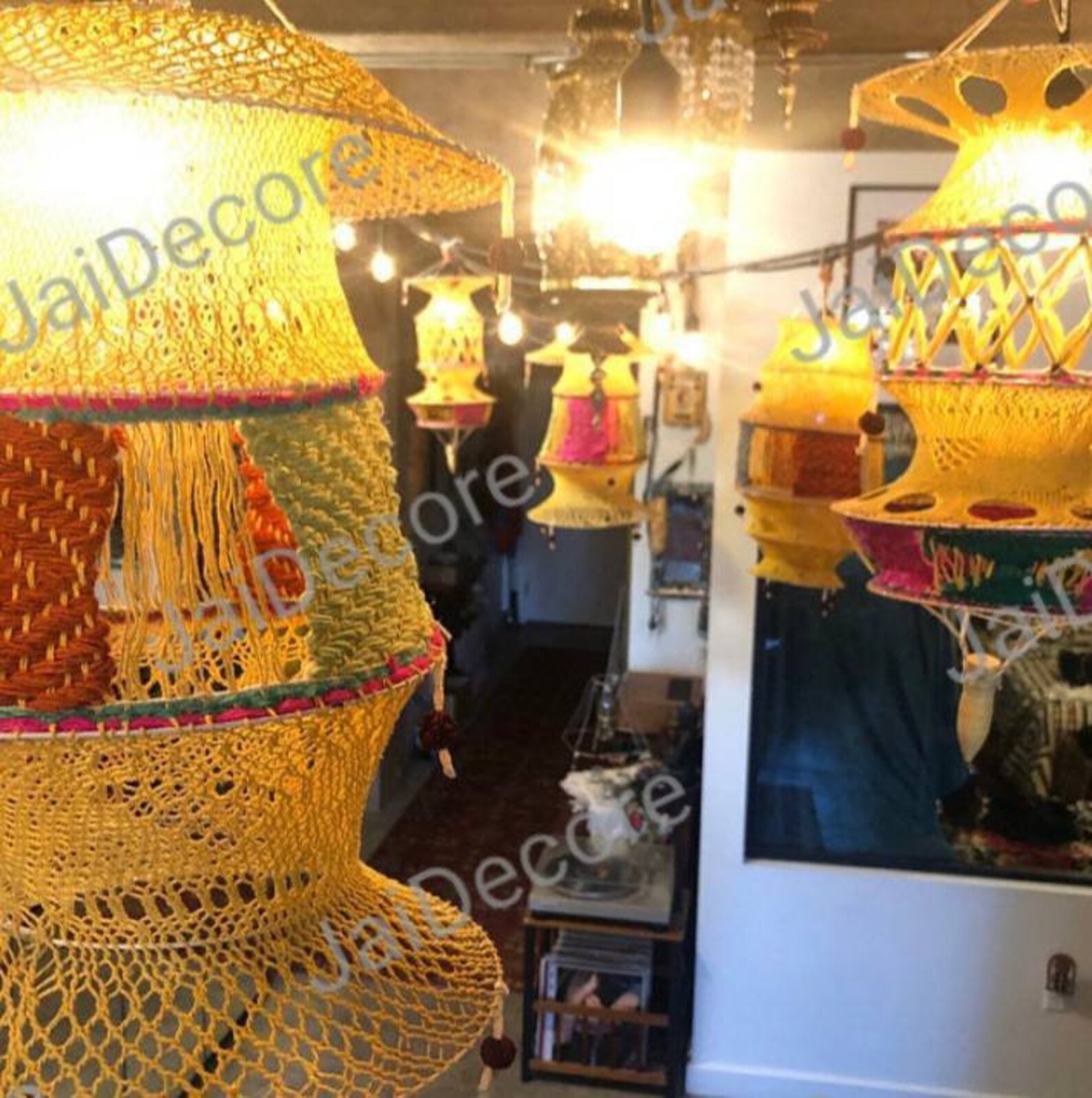 Jute Decorative Lanterns Collapsible Ethnic Ceiling Chandelier - Etsy