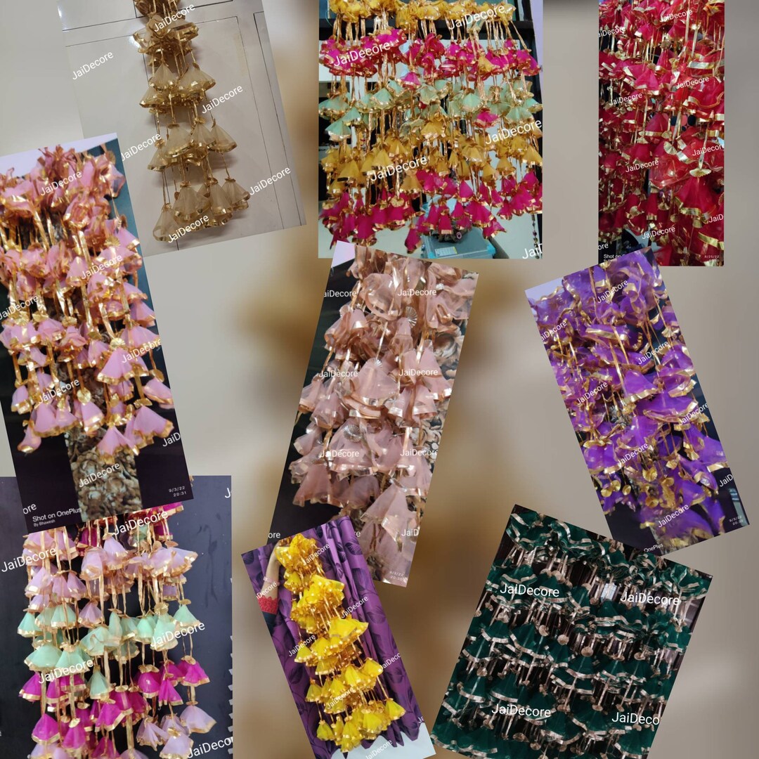 15 Pieces of Flower Strings Fabric Tassels Toran Flower Lines Triangle ...