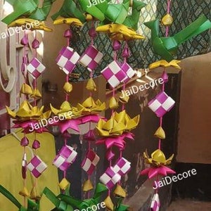 Pair of Palm Tree Wood Indian Decoration Artificial Paper Flower ...