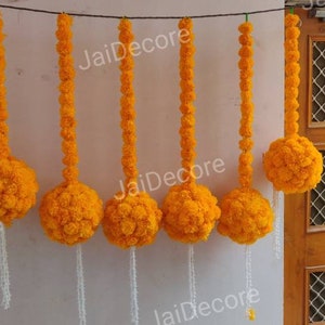 5 Strings Marigold Lily Flower Strings Torans Flower Ball Garland ...