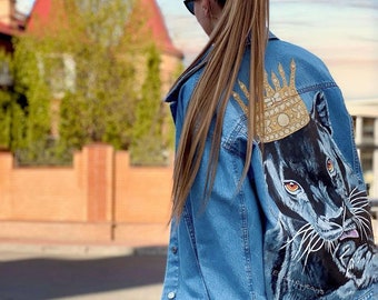 Hand Painted Denim Jacket Denim Jacket With Art Gift Custom Denim ...