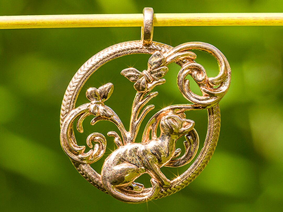 Swedish Kurbits Dala Folk Art Cat and Butterfly Lovers Necklace Pendant ...