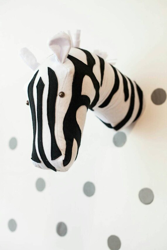 Zebra Head on the Wall Felt Faux Taxidermy Head Fabric Wall | Etsy