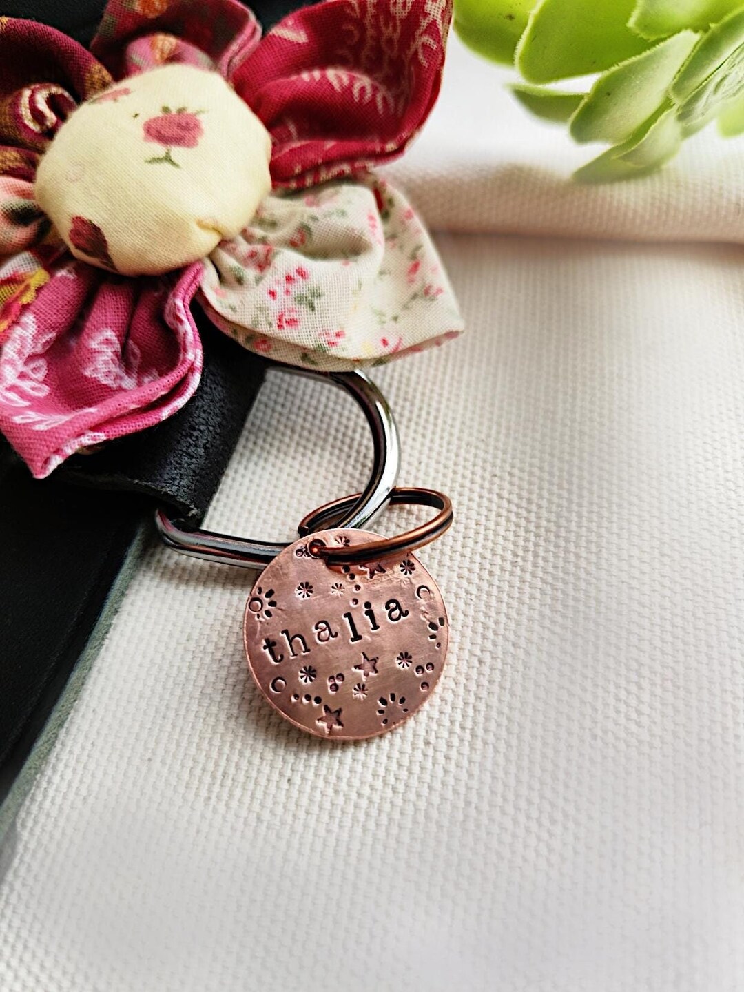 Round Dog Tag Pure Copper, Personalized Dog Tag, Rose Gold Color Pet ID ...