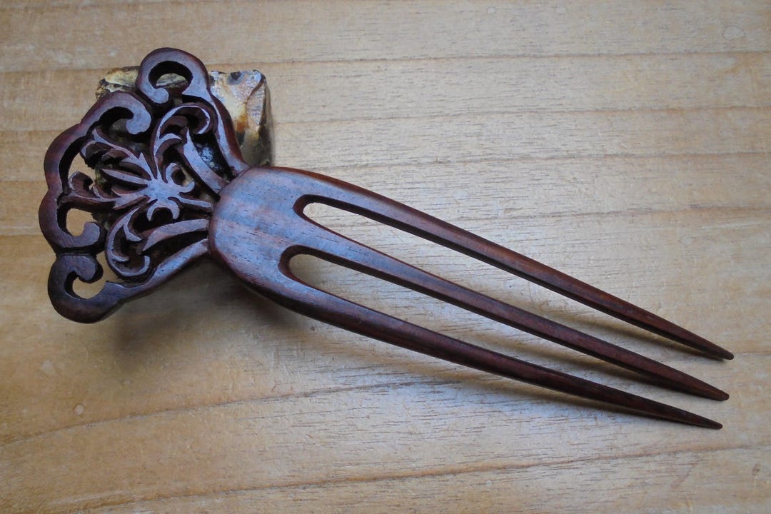 Sono Wood Hair Sticks: Three Prong Crown Filigree Hair Fork - Etsy
