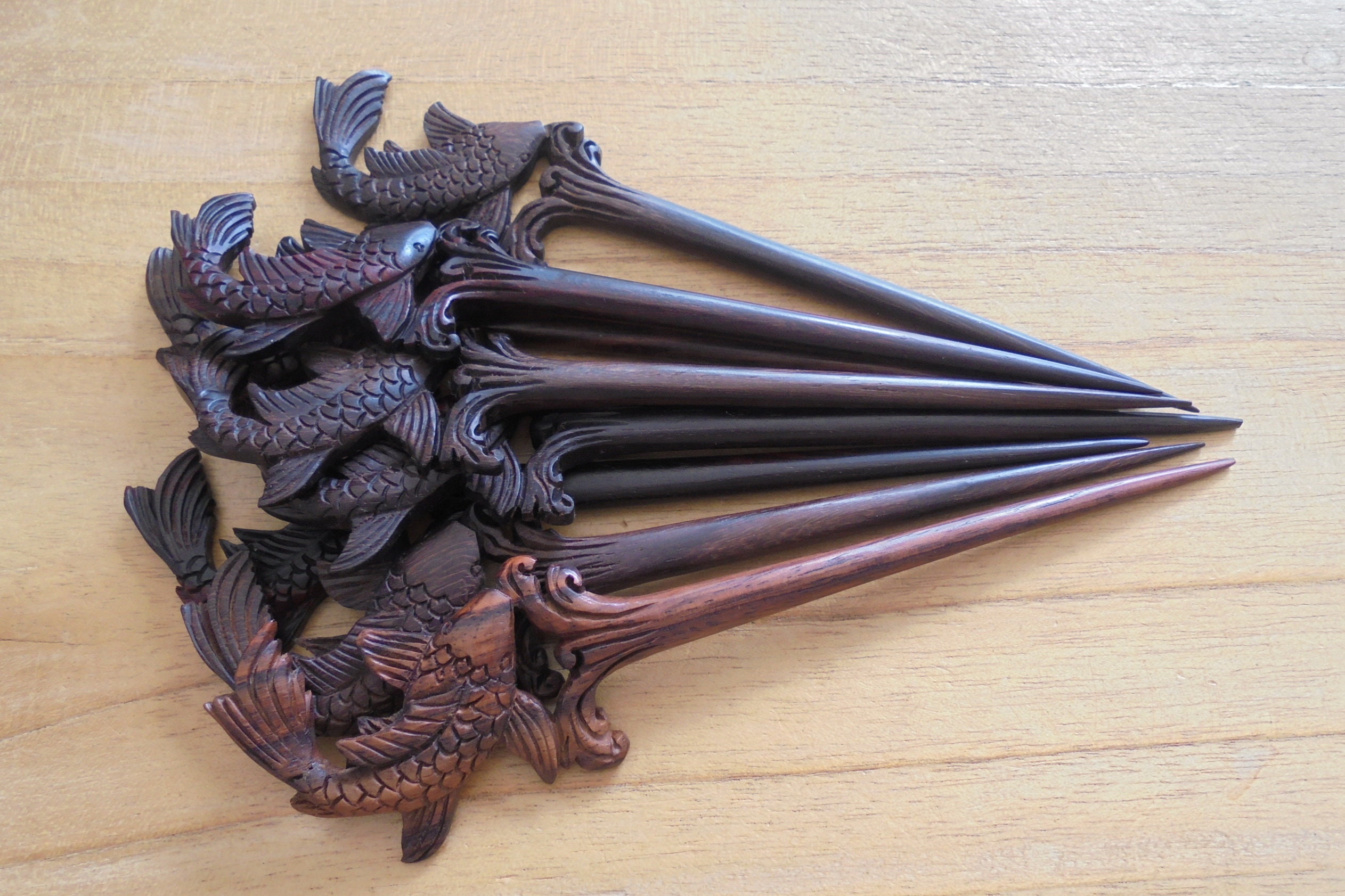 Wood Hair Sticks Gold Fish Hair Pin Koi Fish Hair Fork in | Etsy