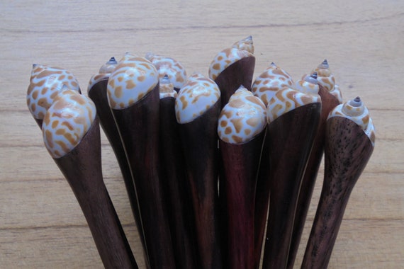 Sea Shell Wood Hair Stick in 1 Prong Hair Pin Hair Fork | Etsy