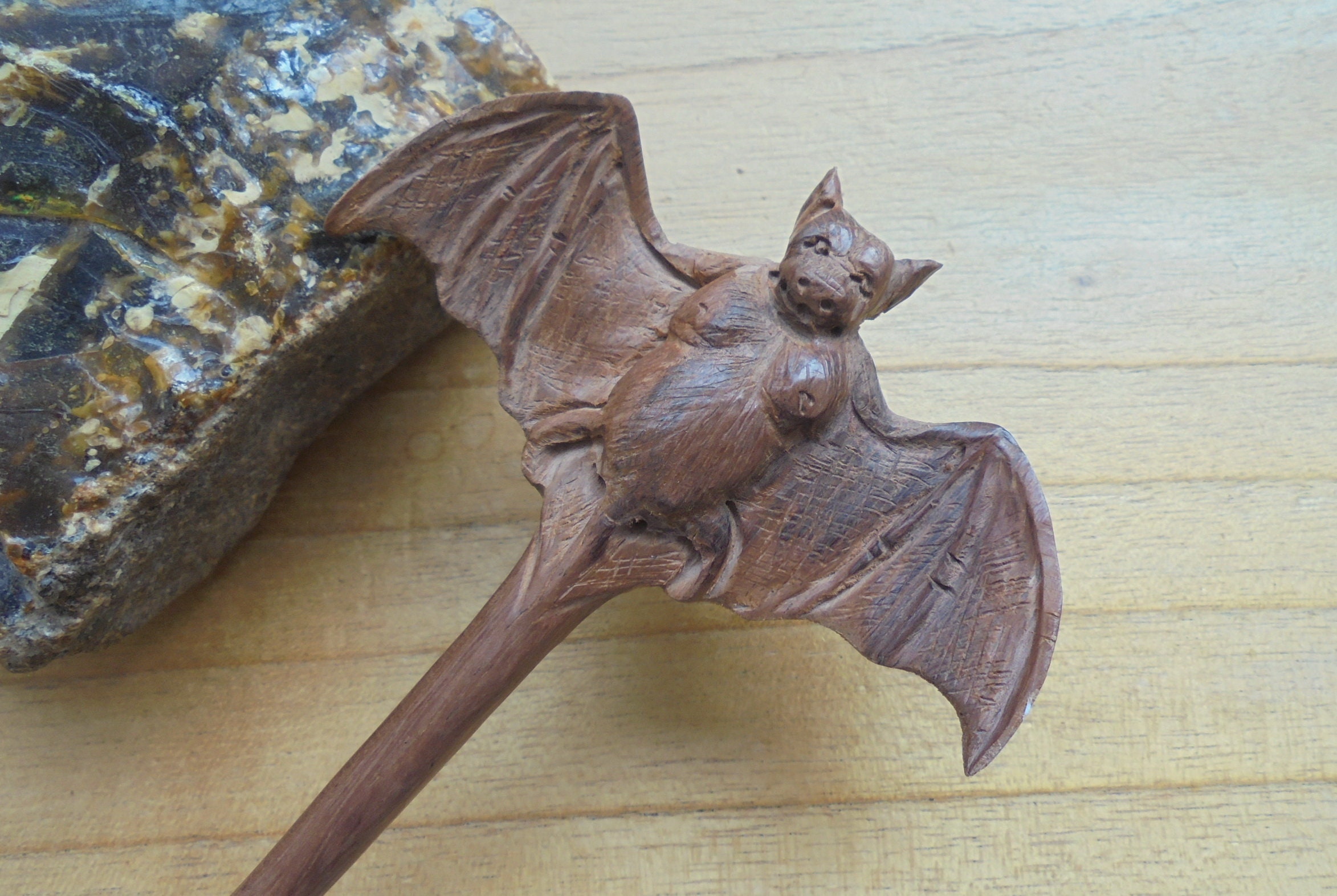 Wood Hair Stick, BAT Hair Pin, Hair Fork in Single Prong, Bat Hair ...