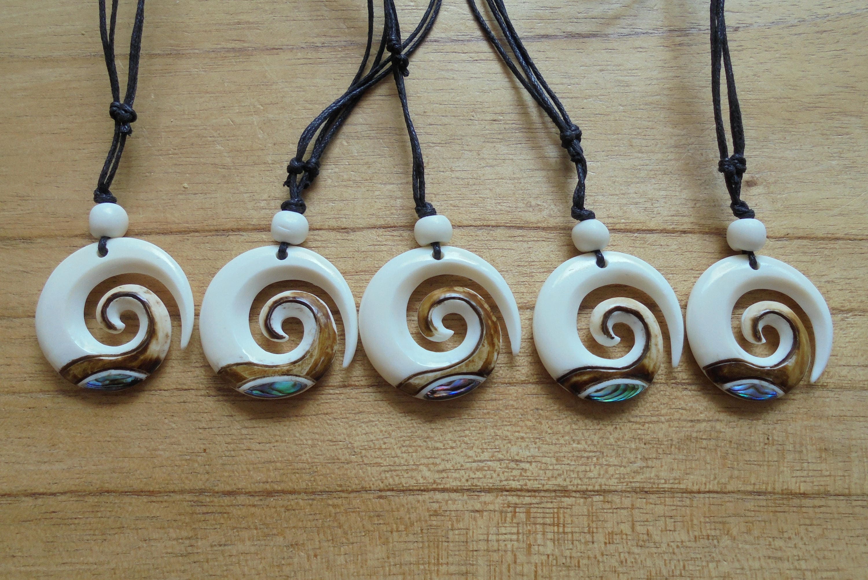 Maori Koru Spiral Bone Necklace With Paua Shell Inlay and - Etsy