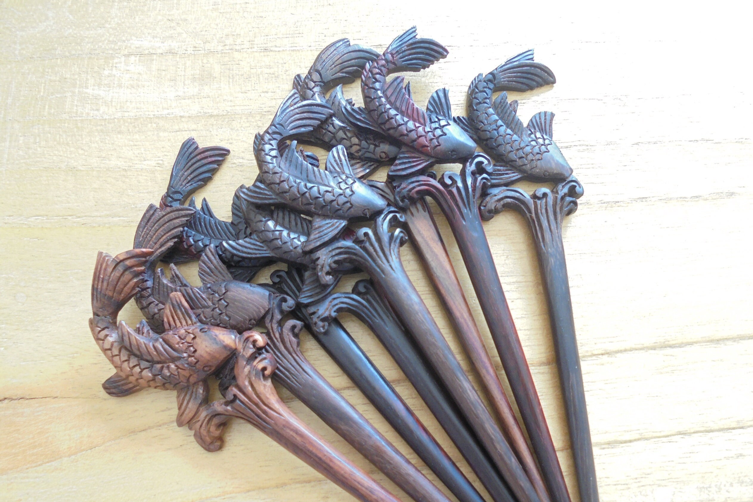 Wood Hair Sticks Gold Fish Hair Pin Koi Fish Hair Fork in | Etsy