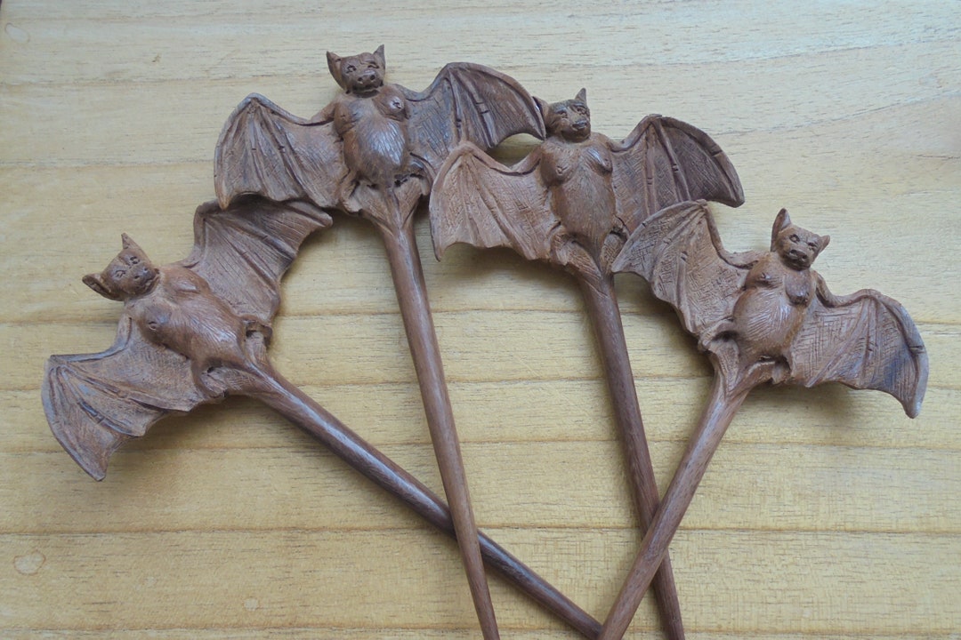Wood Hair Stick, BAT Hair Pin, Hair Fork in Single Prong, Bat Hair ...