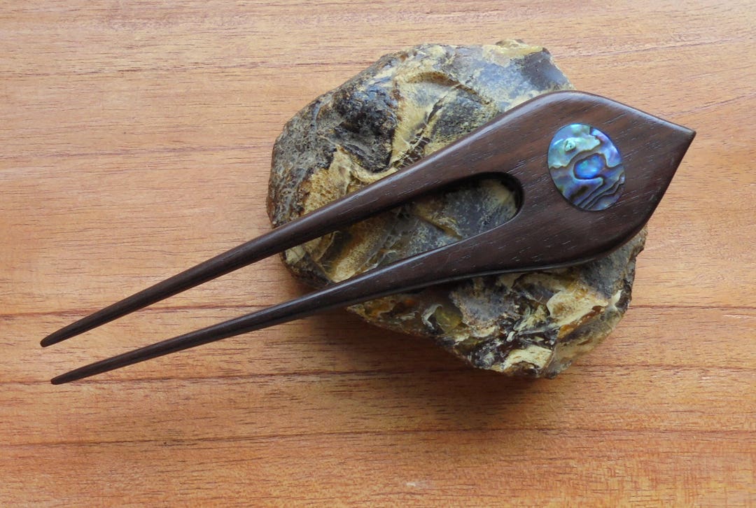 2 Prongs Wood Hair Sticks With Paua Shell Inlay, Hair Pin, Wood Hair ...