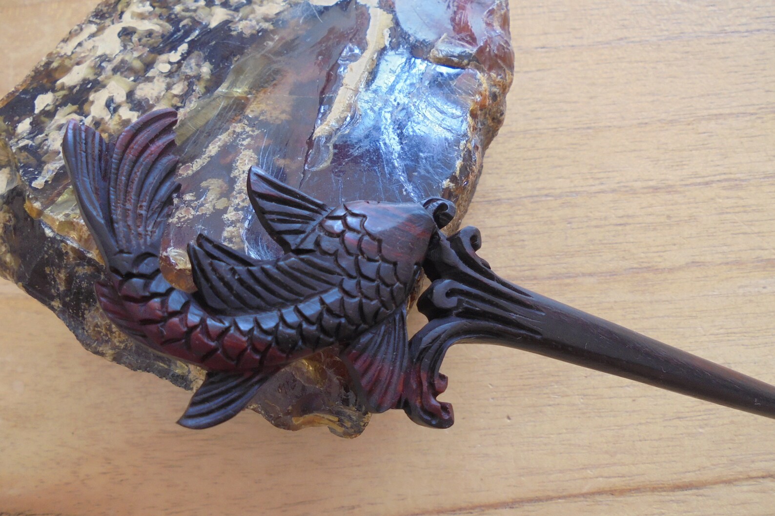 Wood Hair Sticks Gold Fish Hair Pin Koi Fish Hair Fork in | Etsy