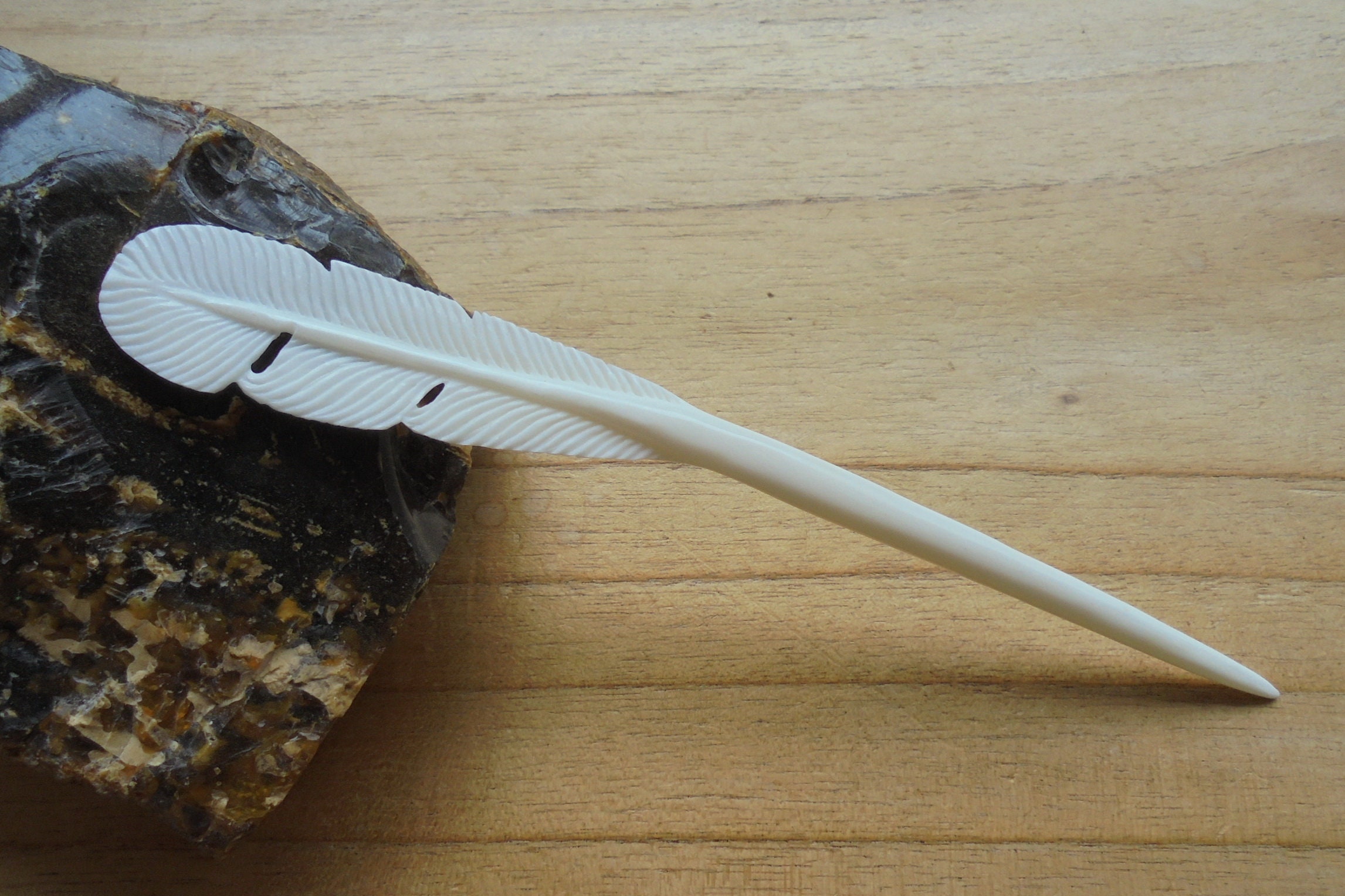 Hand Carved Feather Hair Stick 1 Prong Bone Hair Sticks Hair | Etsy