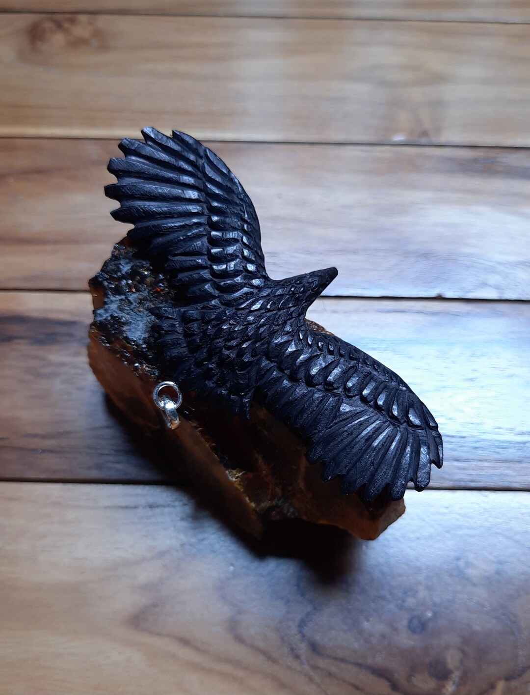Hand Carved Raven Pendant, Black Raven, Crow Pendant Buffalo Horn ...