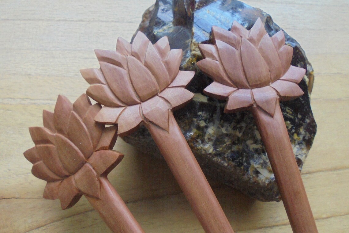 Single Prong Lotus Hair Pin Wood Hair Sticks Hair Fork Hair | Etsy