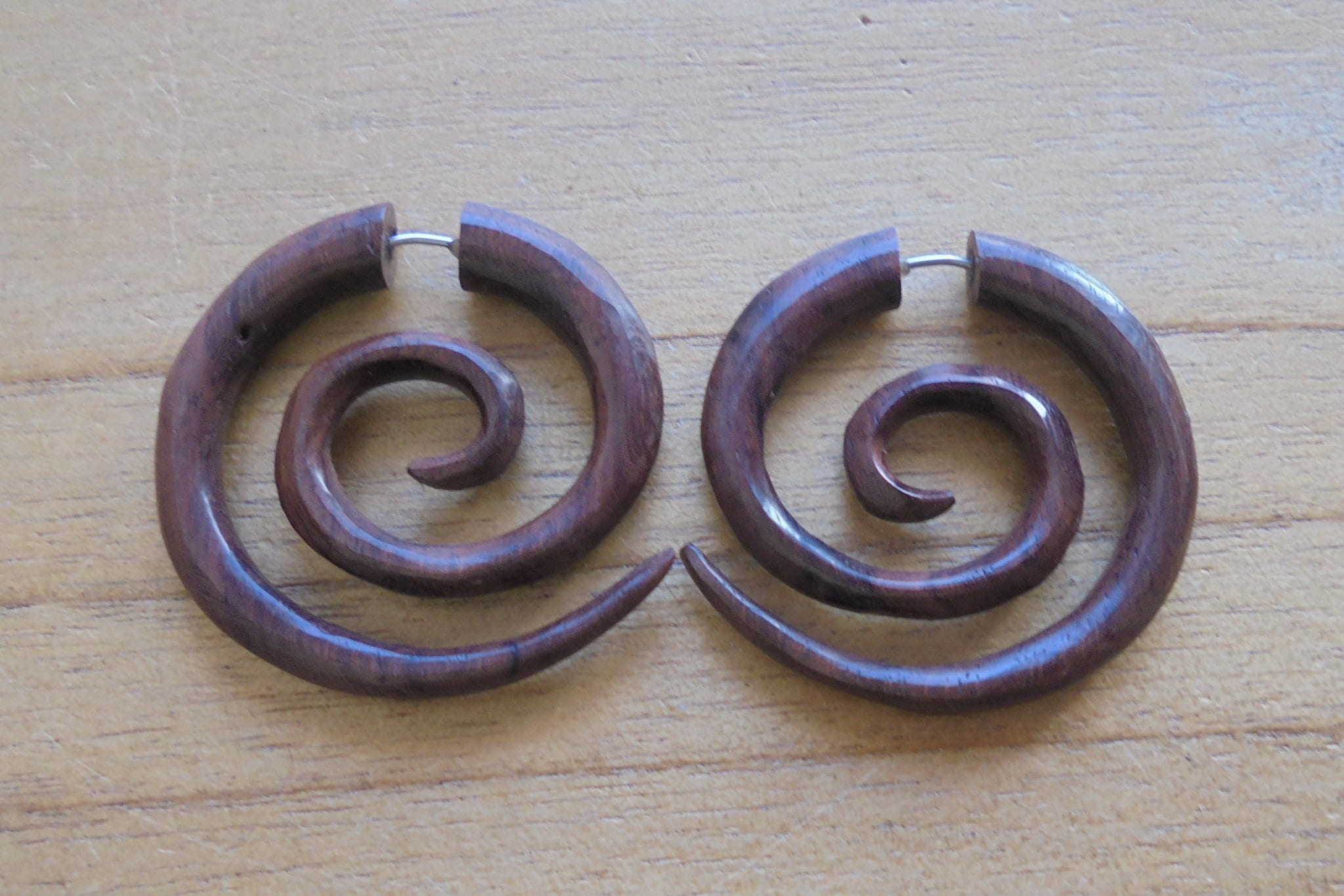 Fake Gauge Earrings, Spiral Fake Earrings, Wood Fake Earrings, Wooden ...