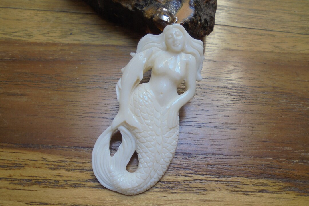 Mermaid Bone Pendant, Mermaid Dolphin Bone Carving Jewelry MP 198-5 - Etsy